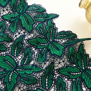 Green Leaves Lace Fabric by Yard Navy Blue Lace Net Embroidery Leaves ...