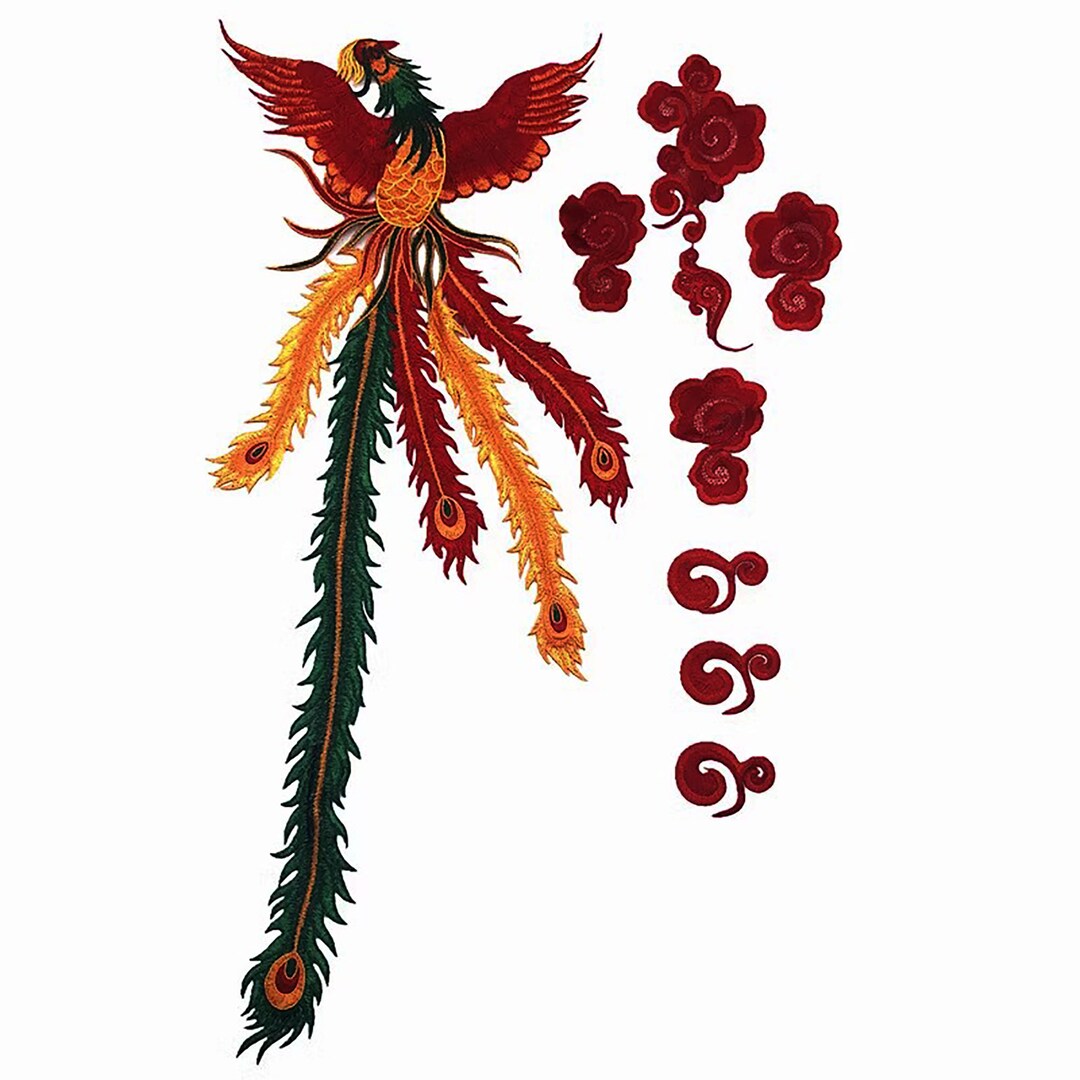 Phoenix Applique Set Vintage Colorful Embroidery Phoenix Trim for Party ...