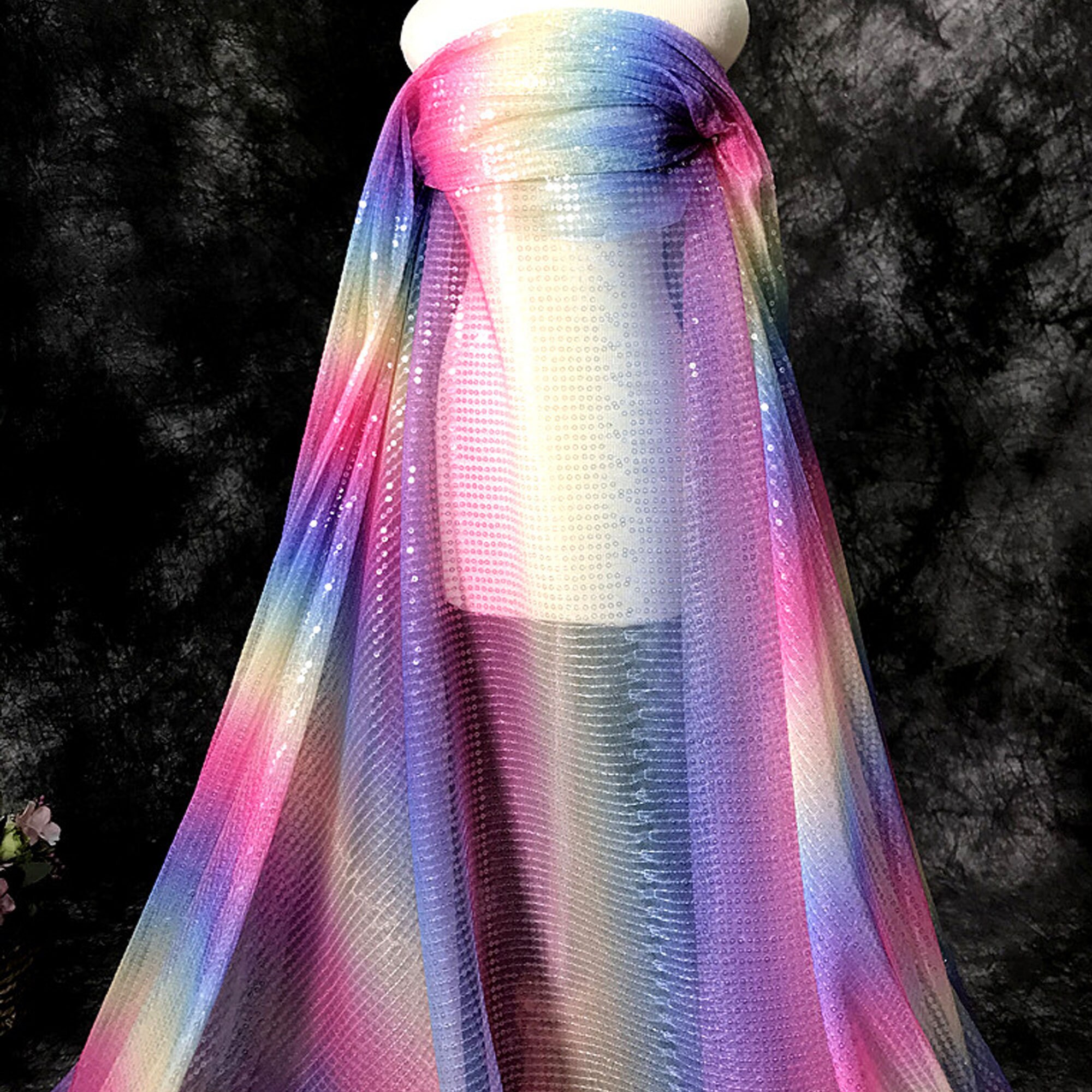 Rainbow Color Lace Fabric by Yard Shine Sequined Lace Mesh - Etsy