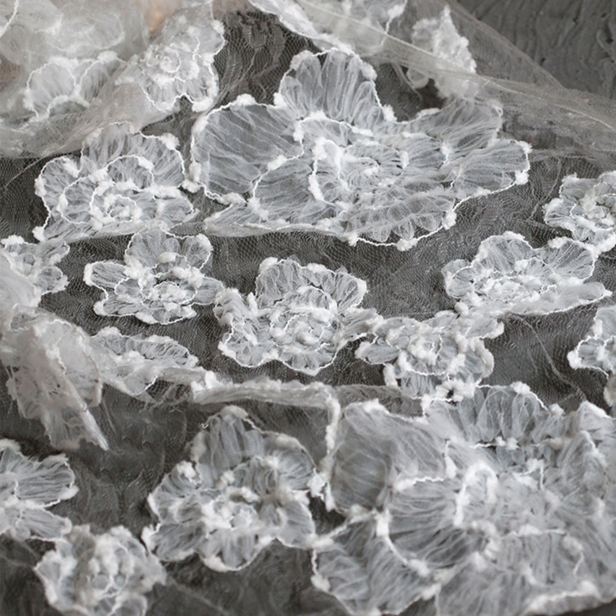 White Lace Fabric by Yard Embossed Lace Mesh Flower Fabric for Party ...