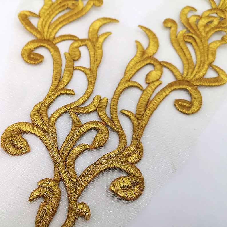 Old School Applique Golden Embroidery Leaf Applique Trim for Party ...