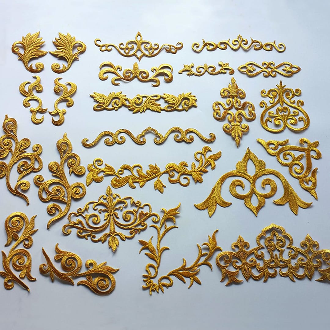 2 Packs Iron on Gold Applique Ethnic Golden Embroidery Patch for Dress ...