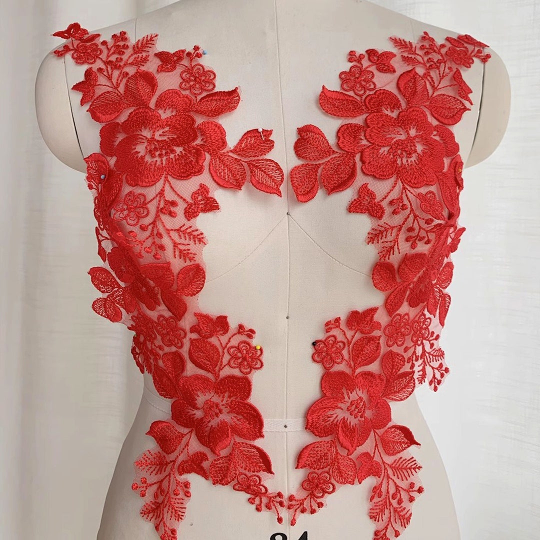 Flower Lace Applique Mirror Pair Embroidery Lace Patch for Prom Dress ...