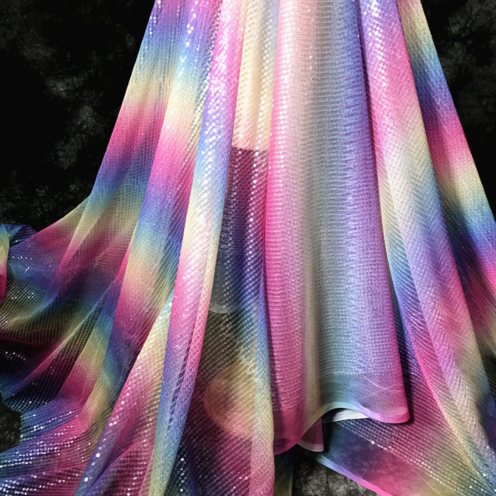 Rainbow Color Lace Fabric by Yard Shine Sequined Lace Mesh - Etsy
