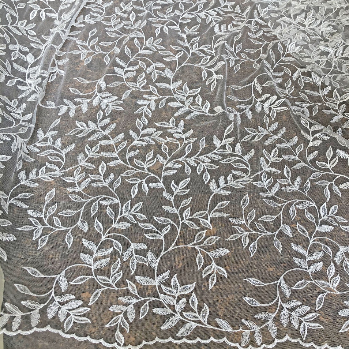 Leaves Lace Mesh Fabric by the Yard Lace Overskirt Embroidery - Etsy