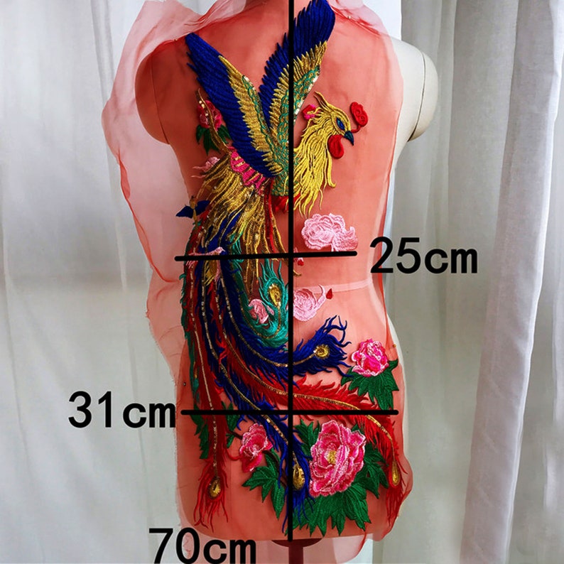 Colorful Phoenix and Flower Applique Vintage Sequin Embroidery Phoenix ...