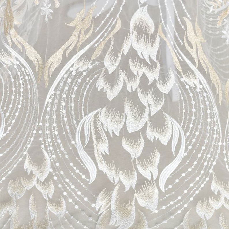 Shimmer Champagne Embroidery Lace by Yard Phoenix Tail Pattern - Etsy