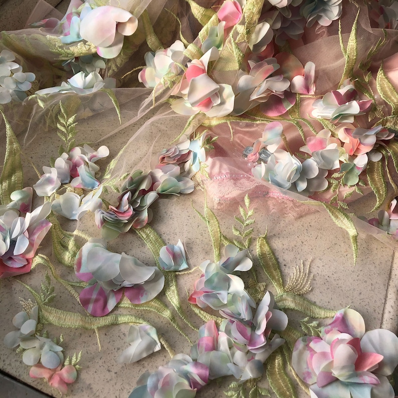 3D Flower Lace Fabric by Yard Stunning Embroidery Floral Vine Lace Mesh ...