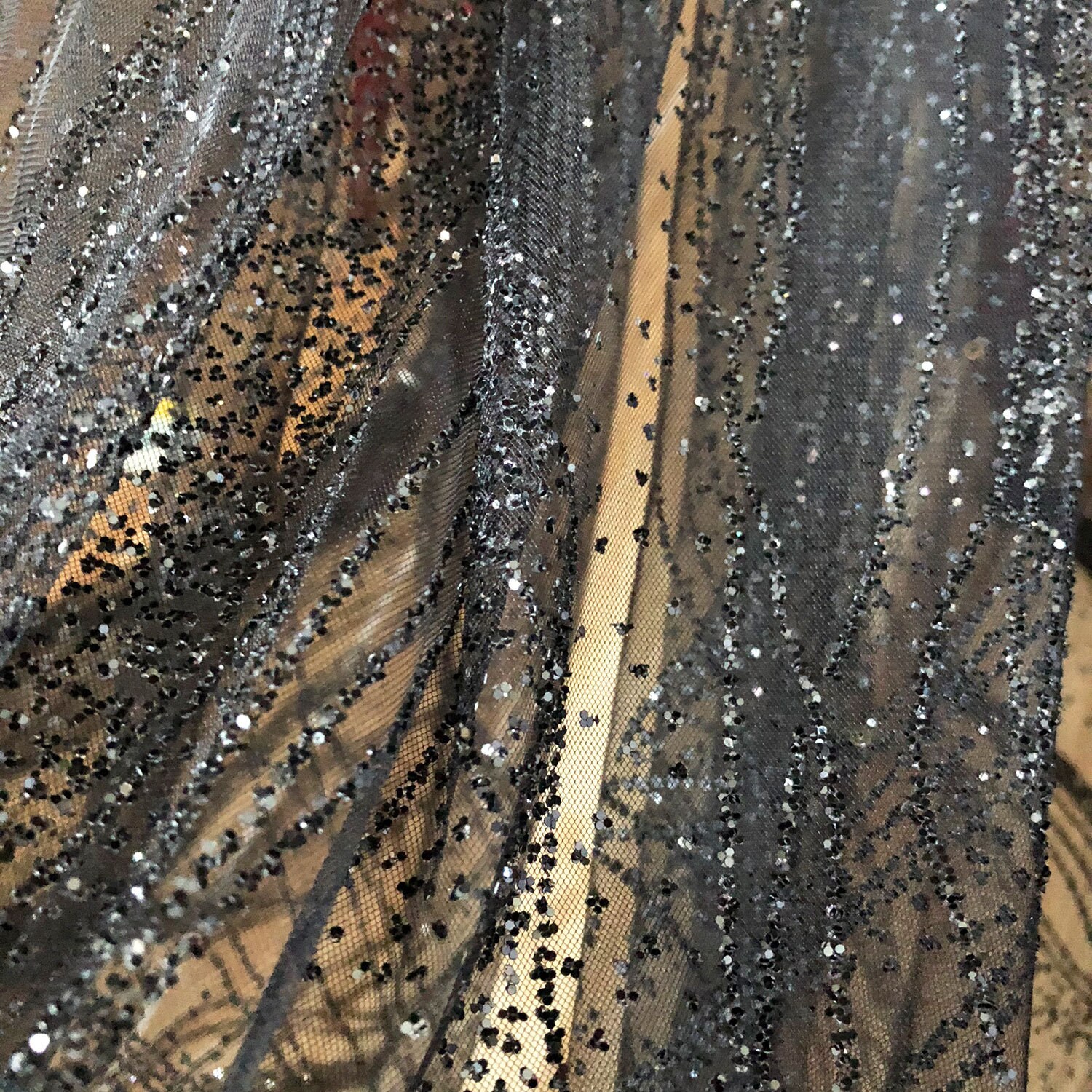 Black Lace Fabric by Yard Bling Glitter Wave Lace Gauze Laser - Etsy