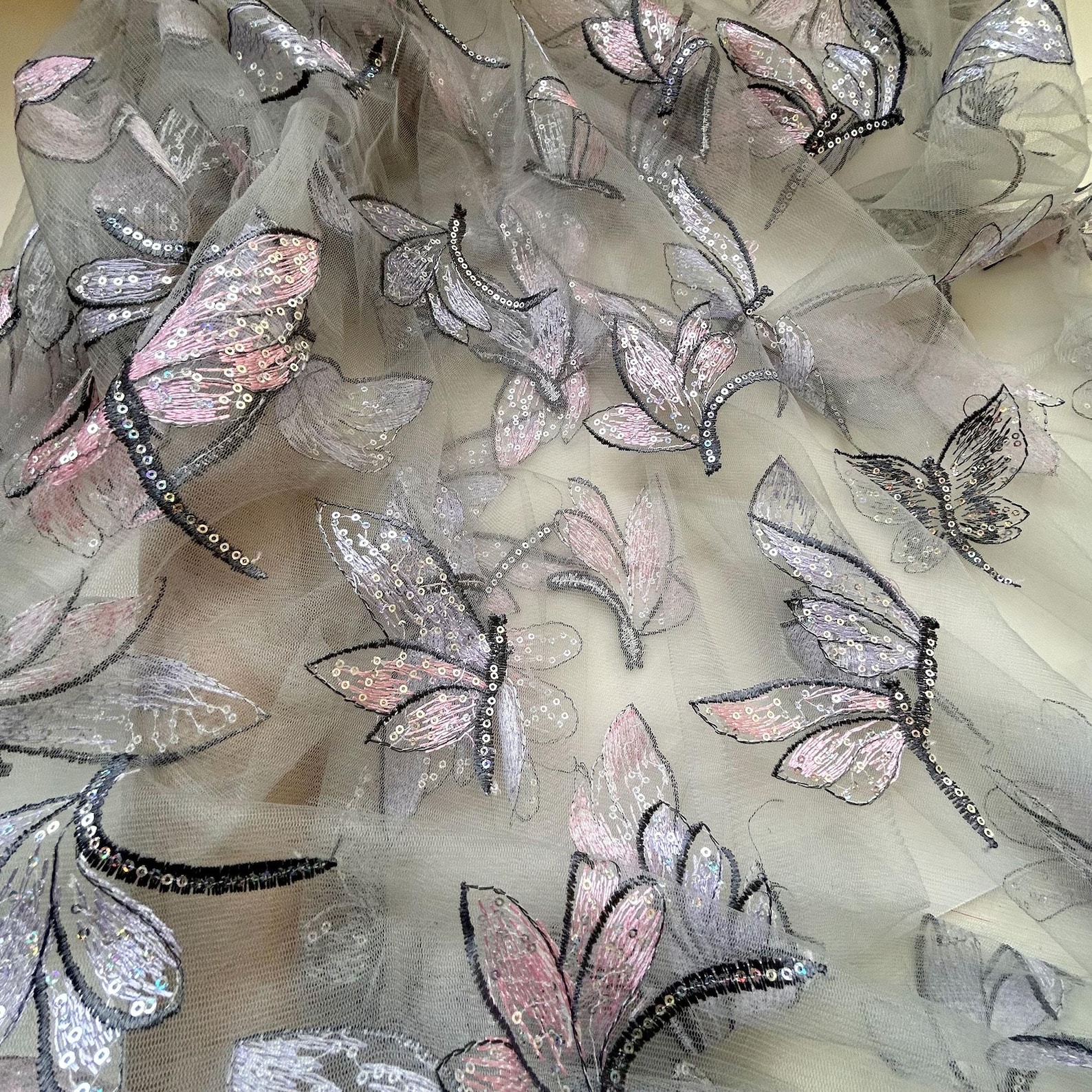 Sparkle Dragonfly Lace Fabric by Yard Gold Sequins Embroidery Lace ...