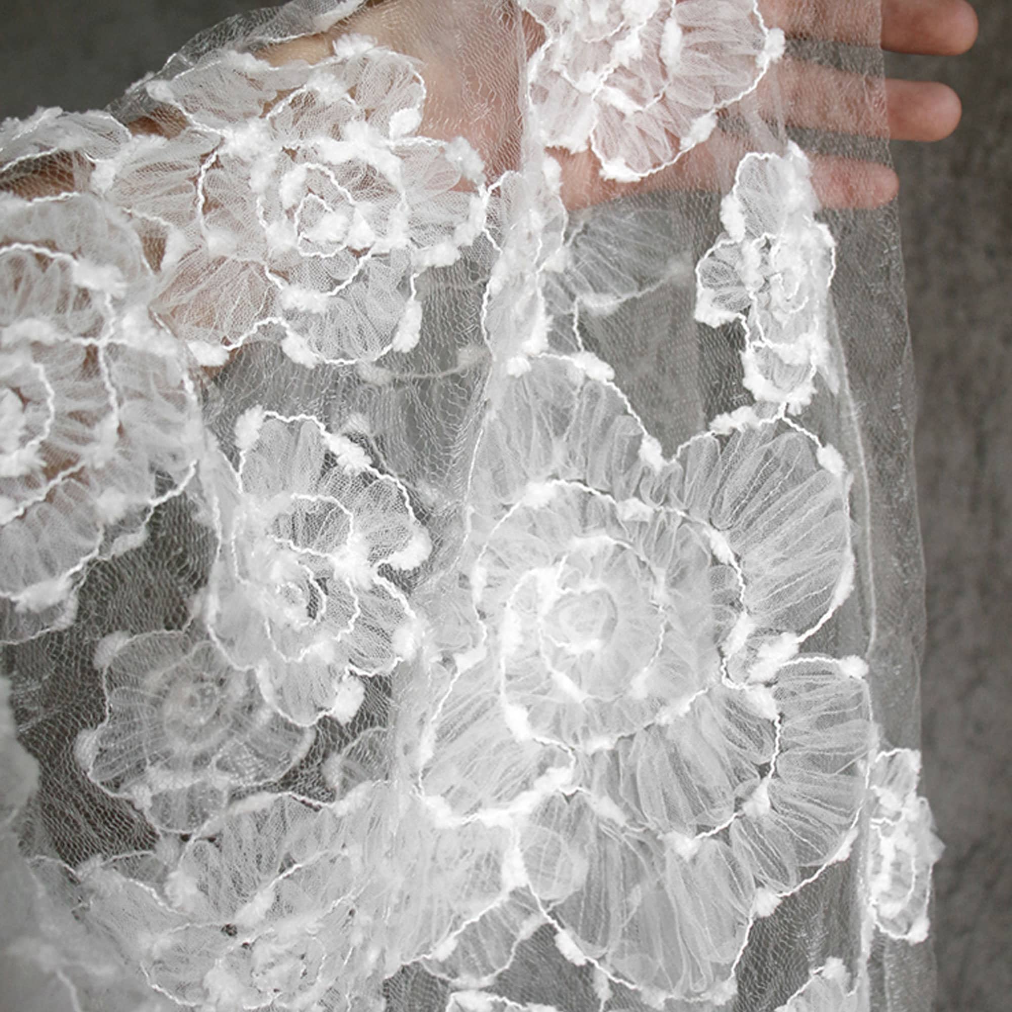 White Lace Fabric by Yard Embossed Lace Mesh Flower Fabric for Party ...