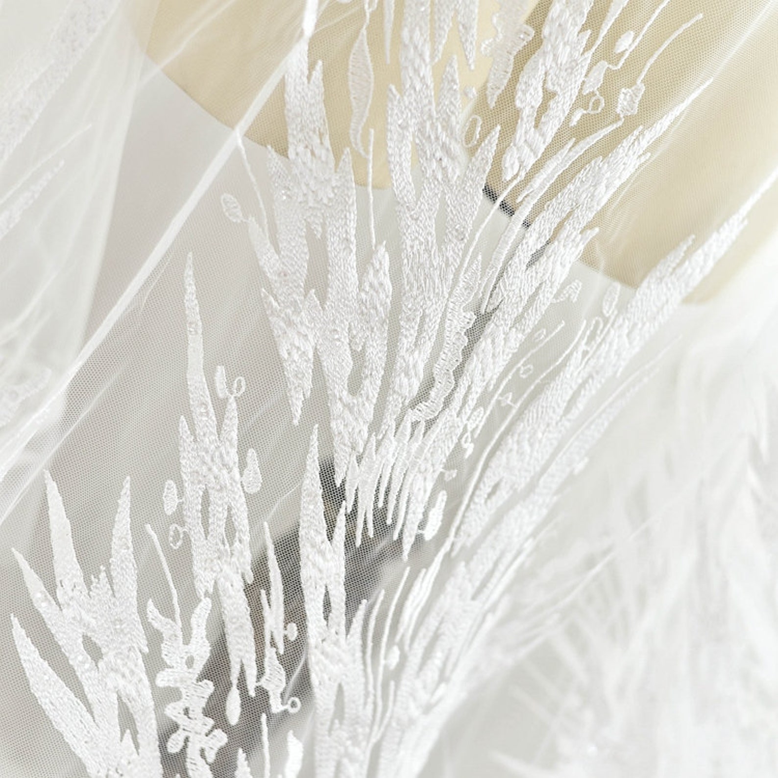 Leaf Lace Fabric by Yard Sequin Embroidery Lace Tulle Glittering for ...
