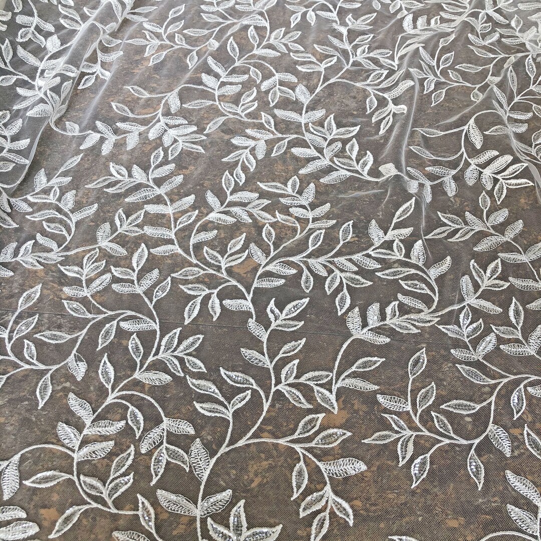 Leaves Lace Mesh Fabric by the Yard Lace Overskirt Embroidery Leaf Lace ...