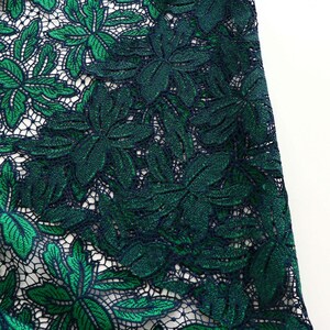 Green Leaves Lace Fabric by Yard Navy Blue Lace Net Embroidery Leaves ...