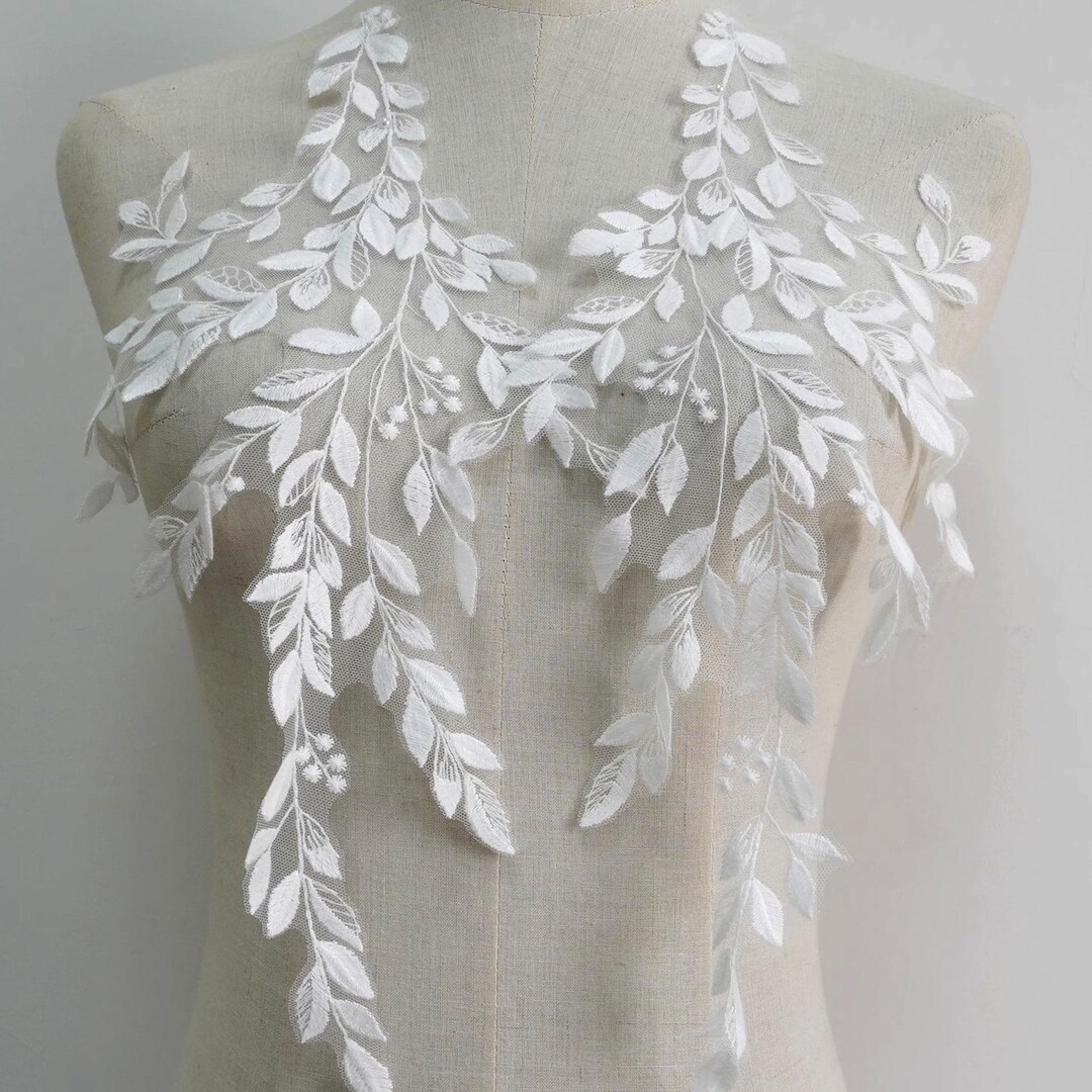 Off-white Leaf Applique Pair Embroidery Leaves Patch for Party Dress ...