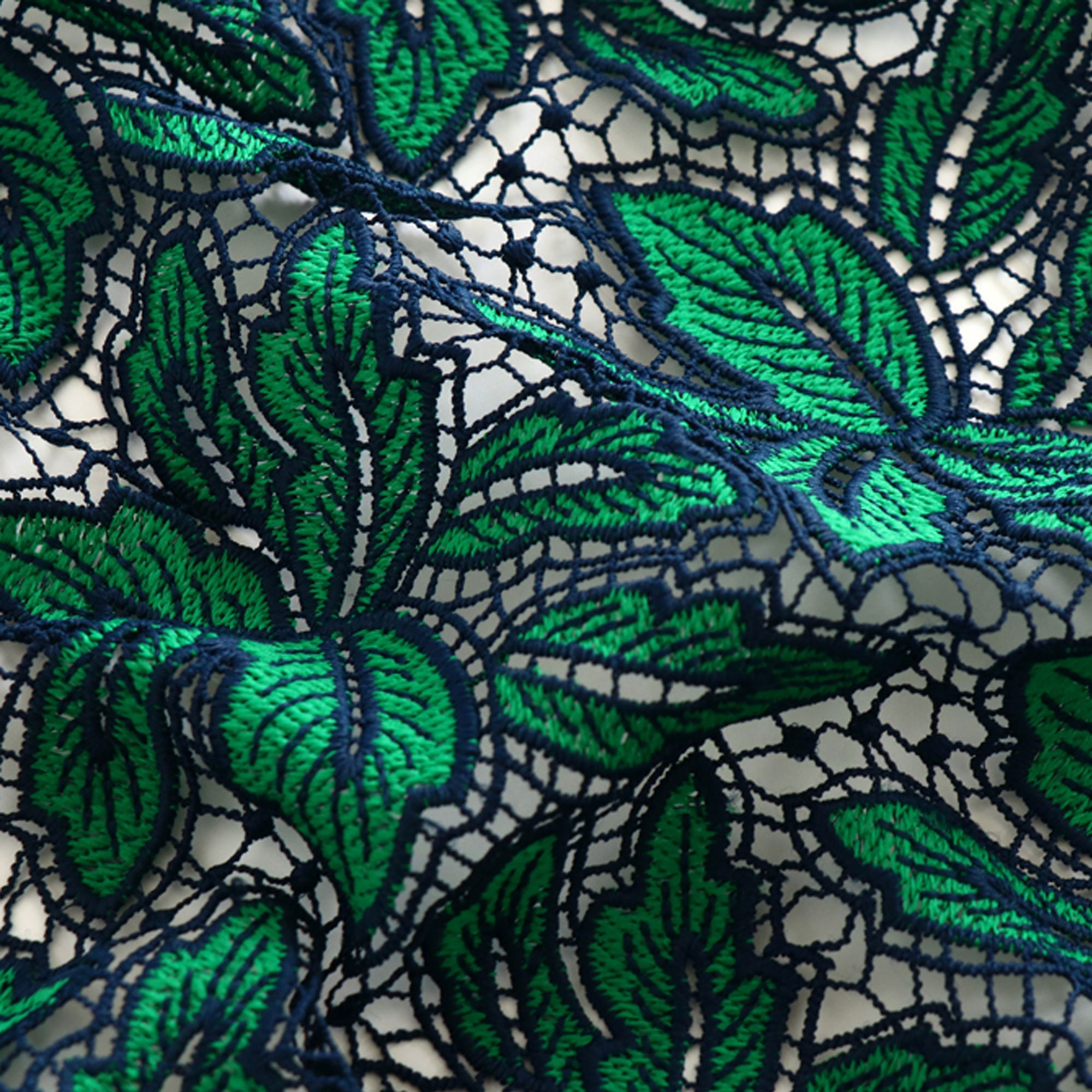 Green Leaves Lace Fabric by Yard Navy Blue Lace Net Embroidery - Etsy