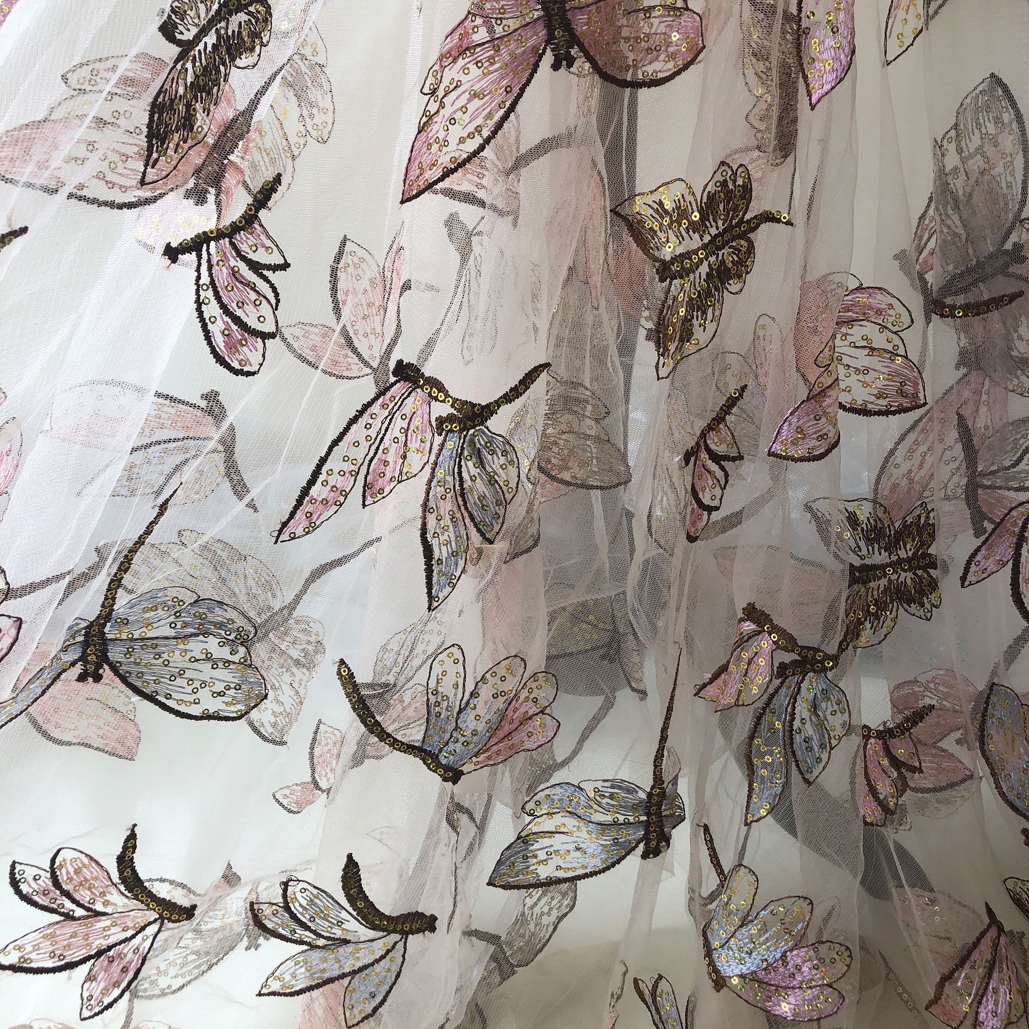 Sparkle Dragonfly Lace Fabric by Yard Gold Sequins Embroidery Lace ...