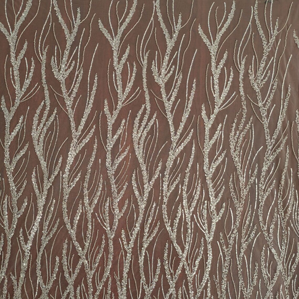 Beaded Lace Fabric by Yard Silver Beads Lace Mesh Tree Branch Pattern ...