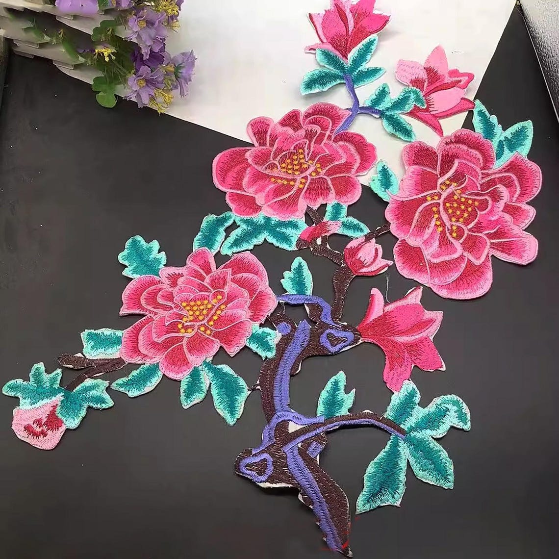 Iron on Flower Applique Embroidery Peony Flower Leaf Patch for Party ...