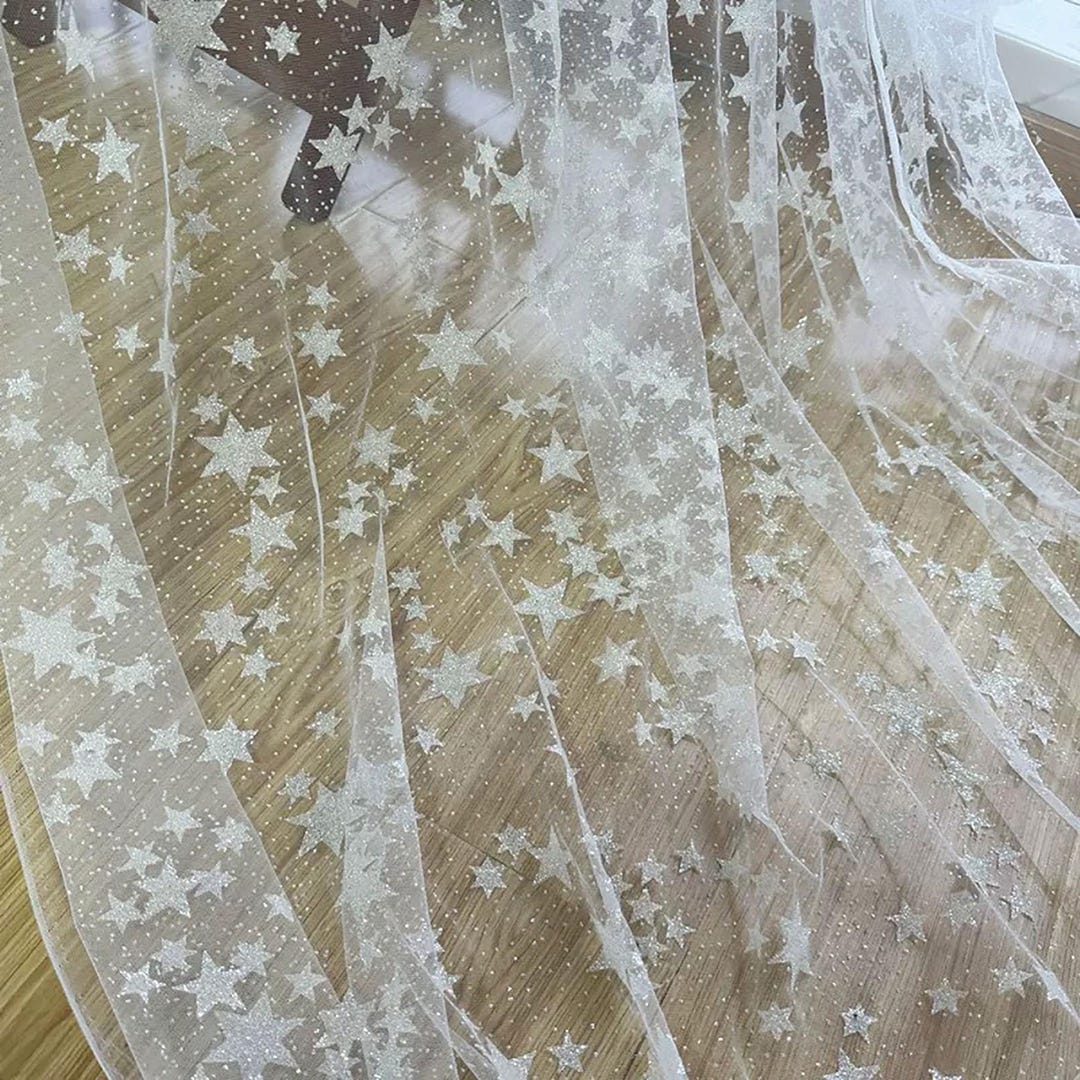 Glittering Star Lace Fabric White and Silver Powder Lace for Prom Dress ...