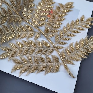 Dark Gold Leaf Embroidery Beads Leaf Applique Old Fashion Mesh Patch ...