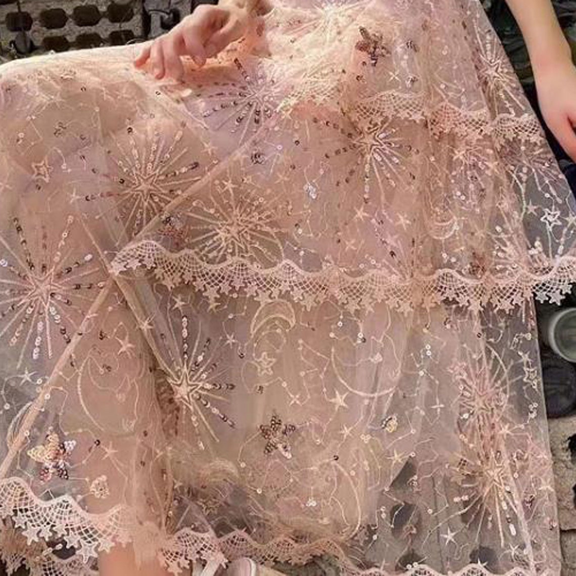 Sparkle Star Moon Lace Fabric Shine Sequins Starry Galaxy Lace - Etsy