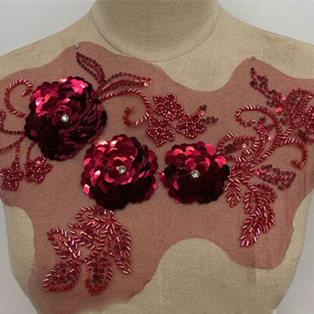 Bling Sequins Flower Applique Beads Crystal Floral Patch Pair for ...