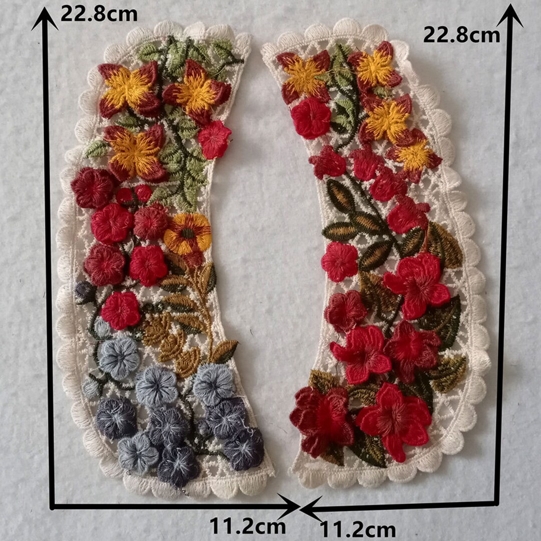 Floral Collar Applique Old School Flower Applique 1 Pair Colorful ...