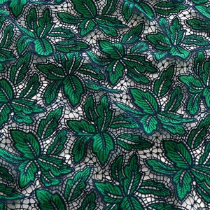 Green Leaves Lace Fabric by Yard Navy Blue Lace Net Embroidery Leaves ...
