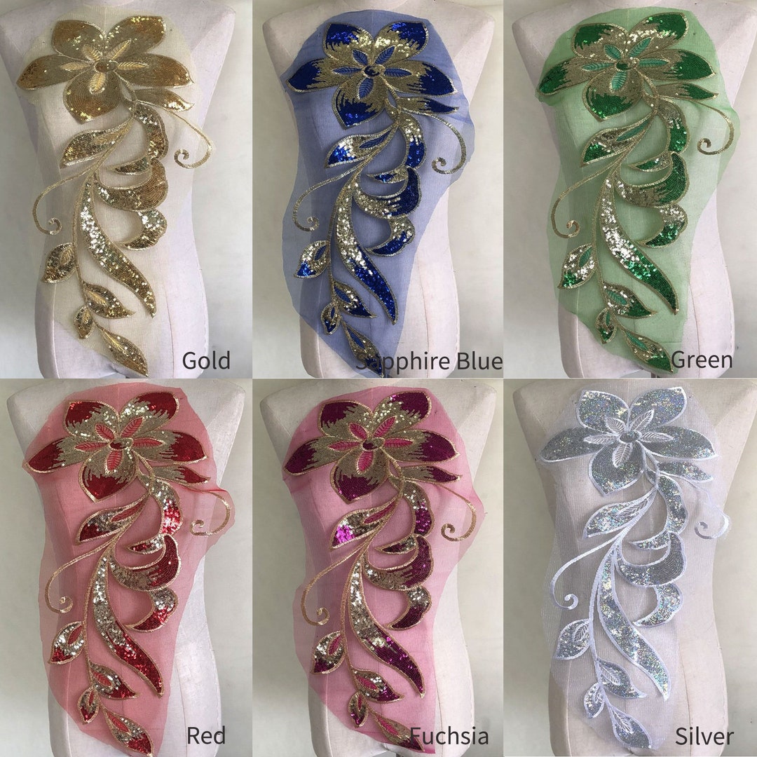 Bling Costumes Applique Shimmery Sequins Embroidery Floral Patch for ...