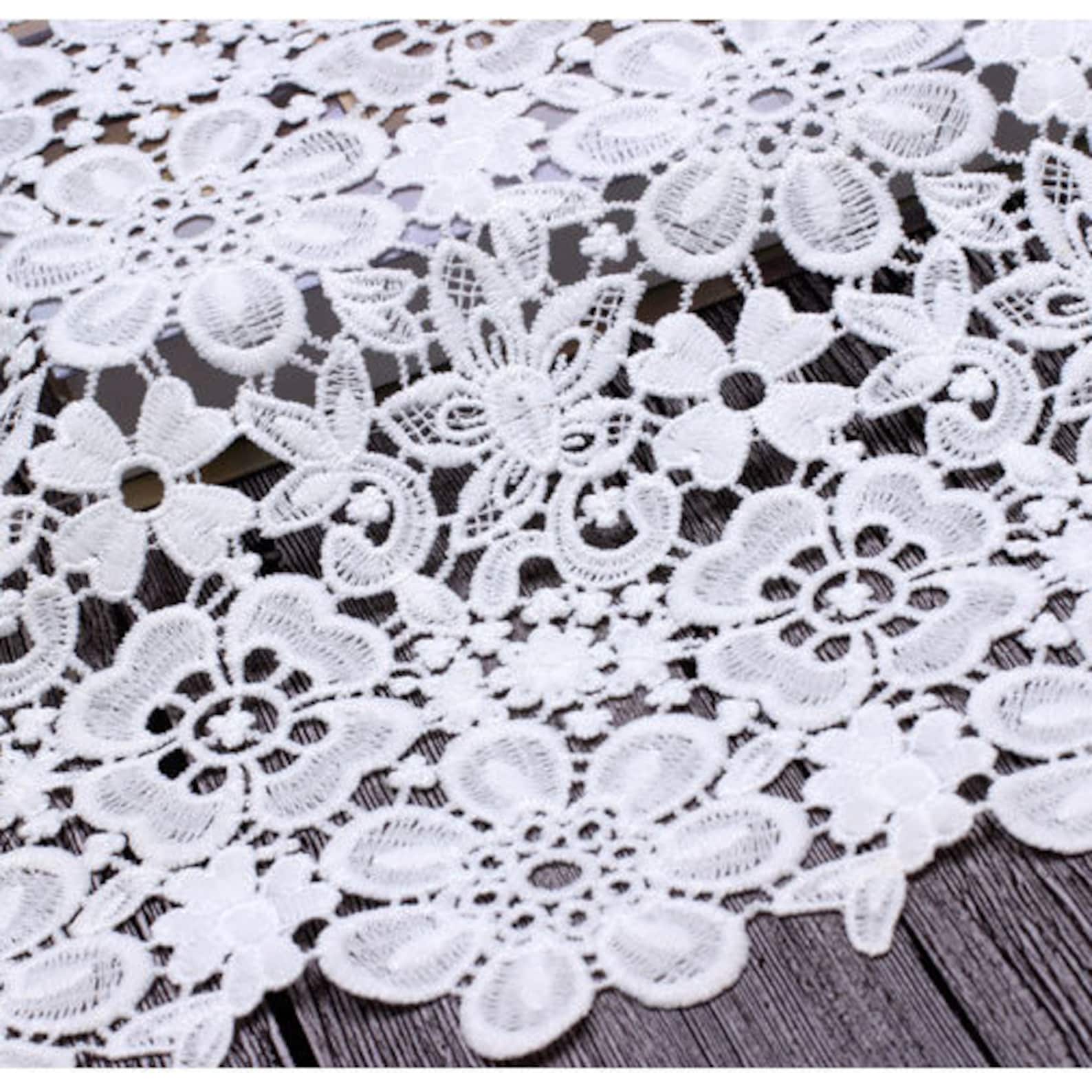 White Flower Lace Fabric by Yard Venice Fabric Hollowed | Etsy