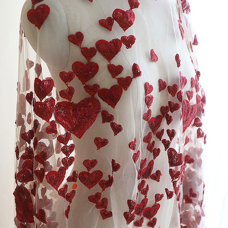Red Heart Lace Fabric by Yard Skin Color Lace Tulle Shiny - Etsy