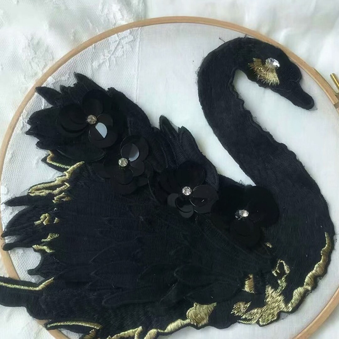 Swan Patch Beads Embroidery Flower Wings Swan Applique for Dress,shirts ...