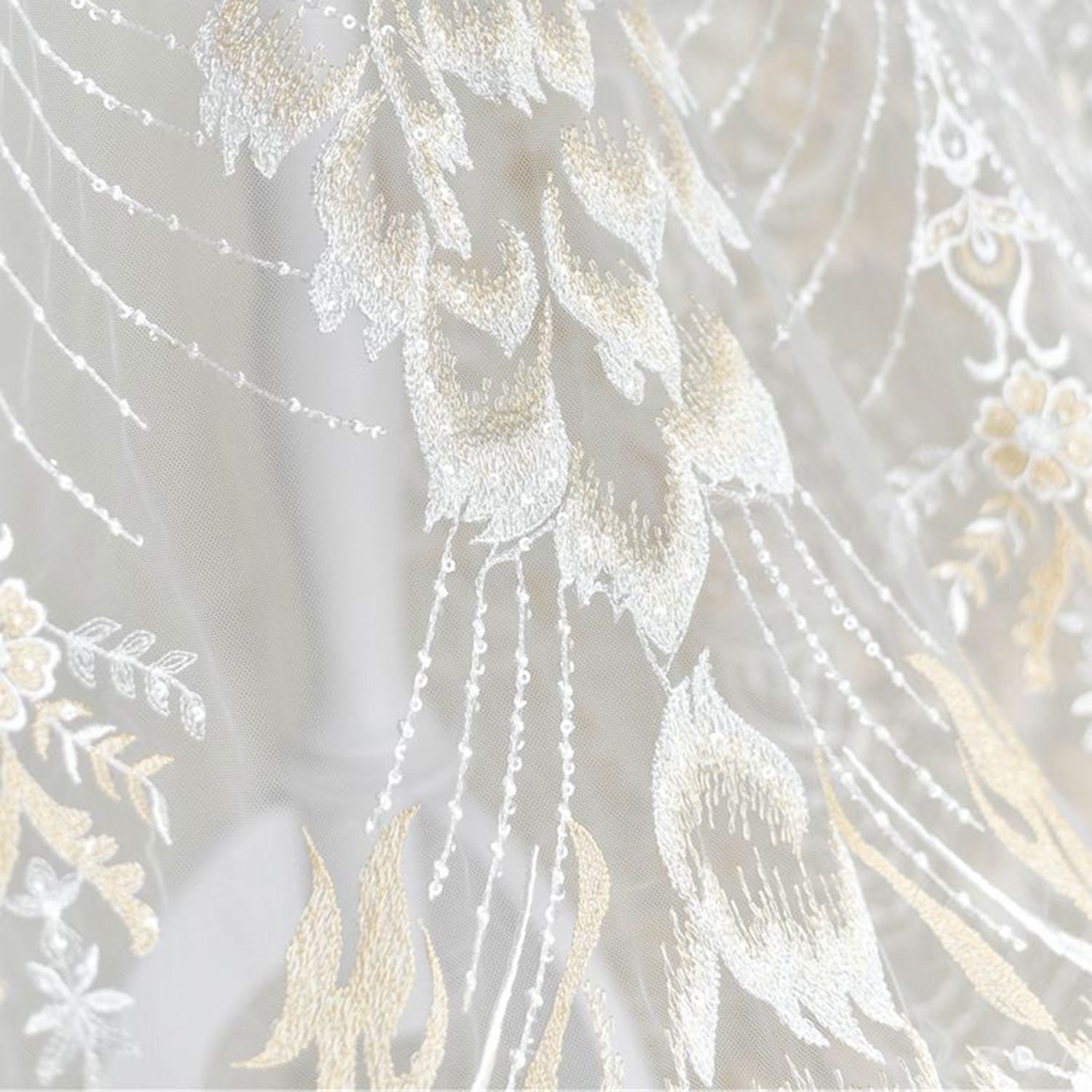 Shimmer Champagne Embroidery Lace by Yard Phoenix Tail Pattern - Etsy
