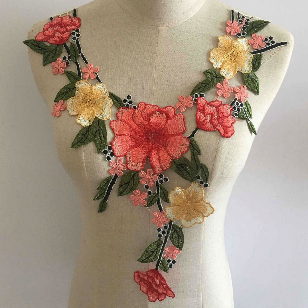 2pcs Flower and Green Vine Patch Green Leaf Yellow and Pink Flower ...