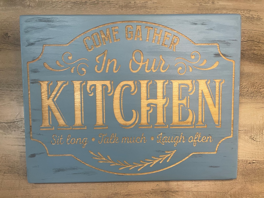 Rustic Blue Farmhouse Kitchen Sign - Vintage Inspired Wall Decor for ...