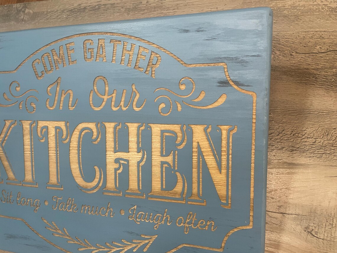 Rustic Blue Farmhouse Kitchen Sign - Vintage Inspired Wall Decor for ...