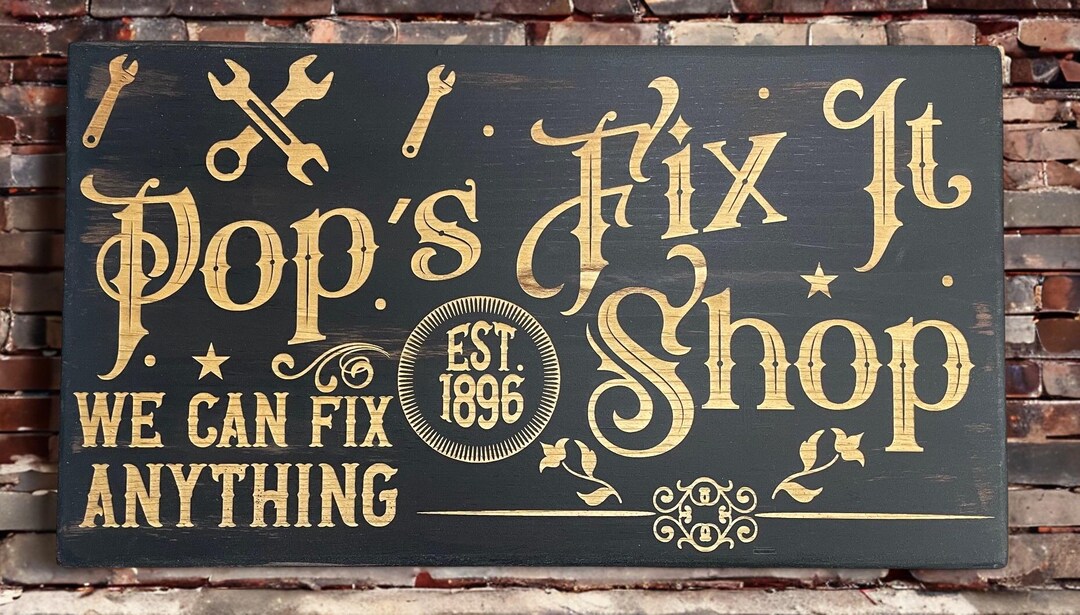 Pops Fix It Shop Laser Engraved Sign - Father's Day Christmas Gift Home ...
