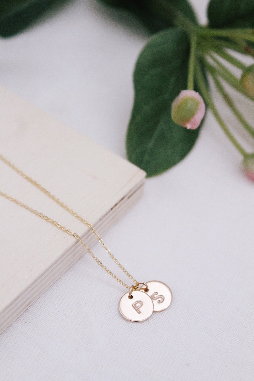 Gold Double Initial Disc Necklace, 2 Disc Initial Charm, Letter ...