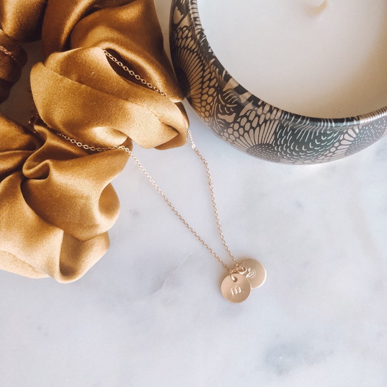 Gold Double Initial Disc Necklace 2 Disc Initial Charm - Etsy