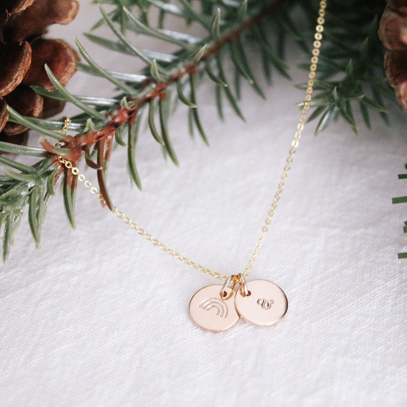 Gold Double Initial Disc Necklace, 2 Disc Initial Charm, Letter ...
