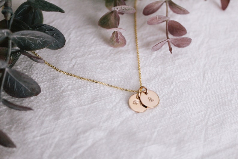 Gold Double Initial Disc Necklace, 2 Disc Initial Charm, Letter ...