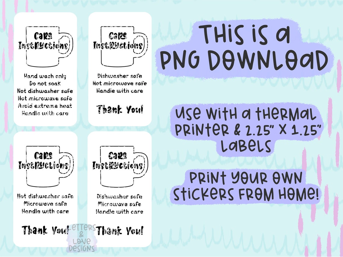 Mug Cup Care Order Packaging Bundle PNG Thermal Printer - Etsy
