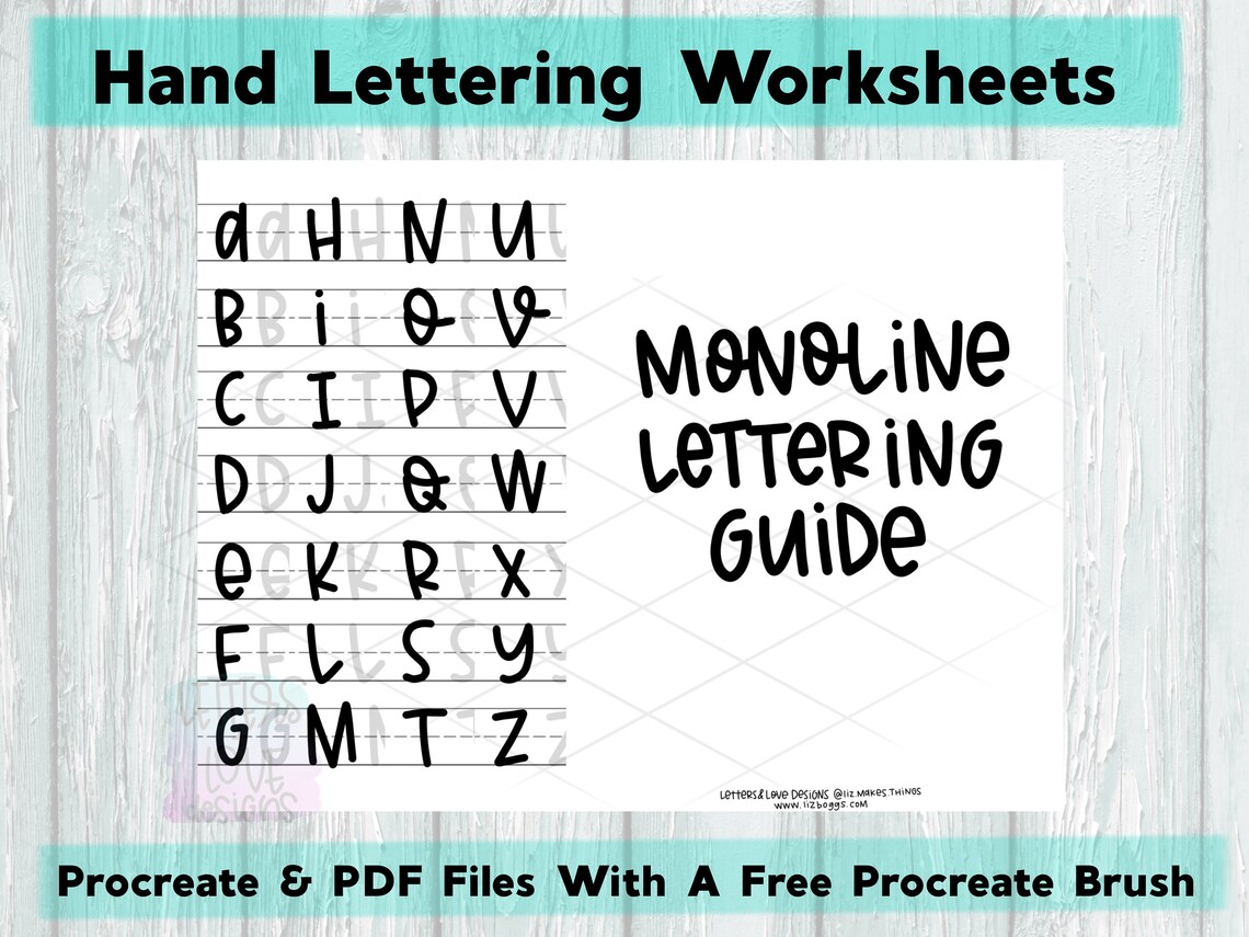 Monoline Lettering Guide Worksheets - Printable PDF & Procreate Files ...