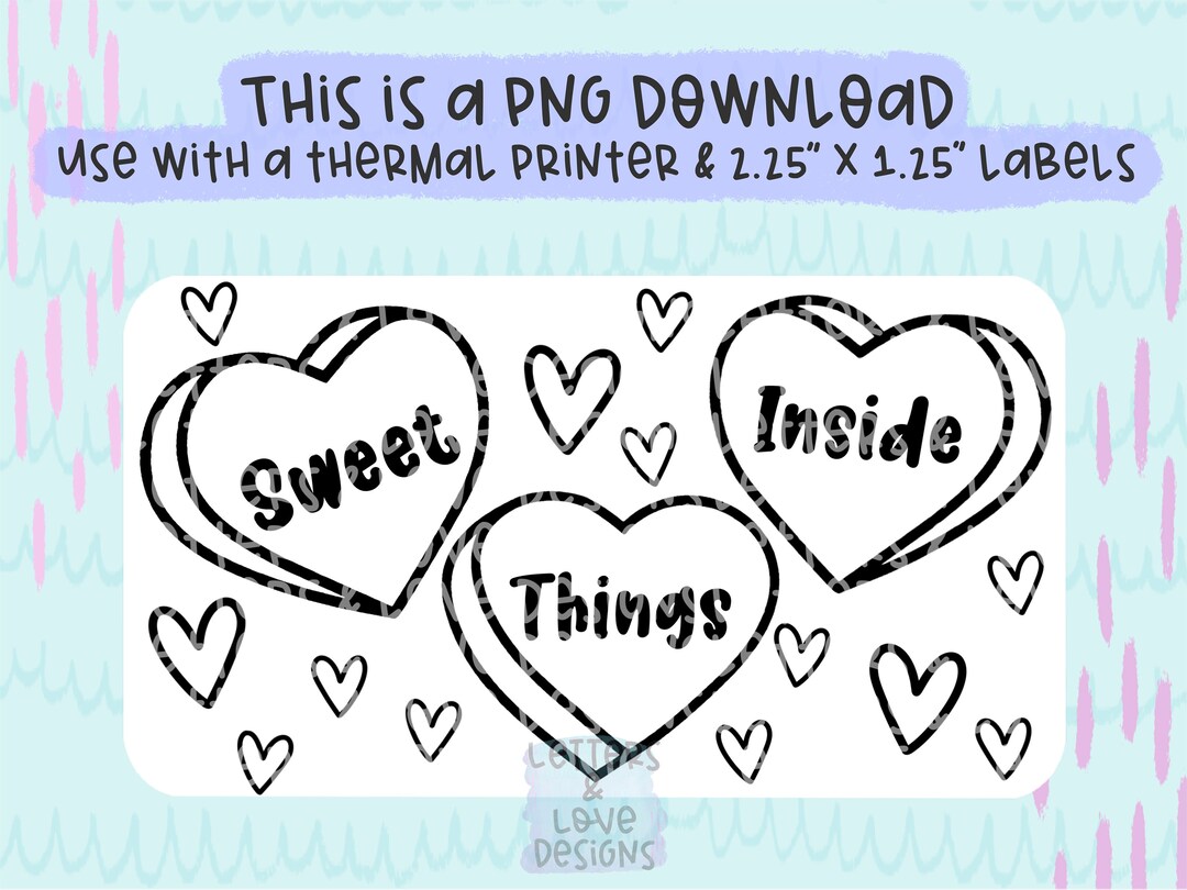 Candy Hearts PNG Sticker Label Design for Thermal Printer (digital ...