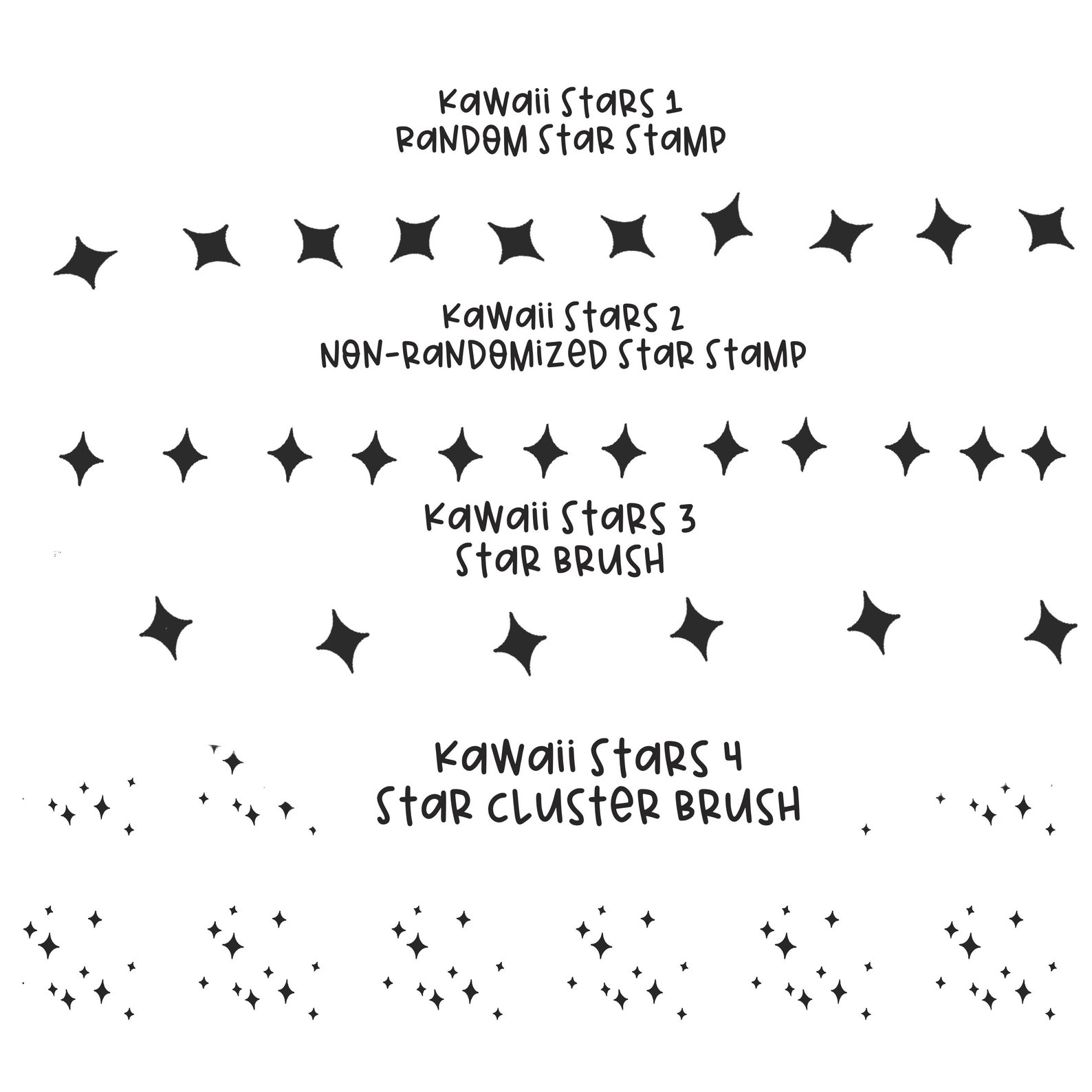 Kawaii Stars Stamp & Brush Set for Use With Procreate on Ipad | Etsy