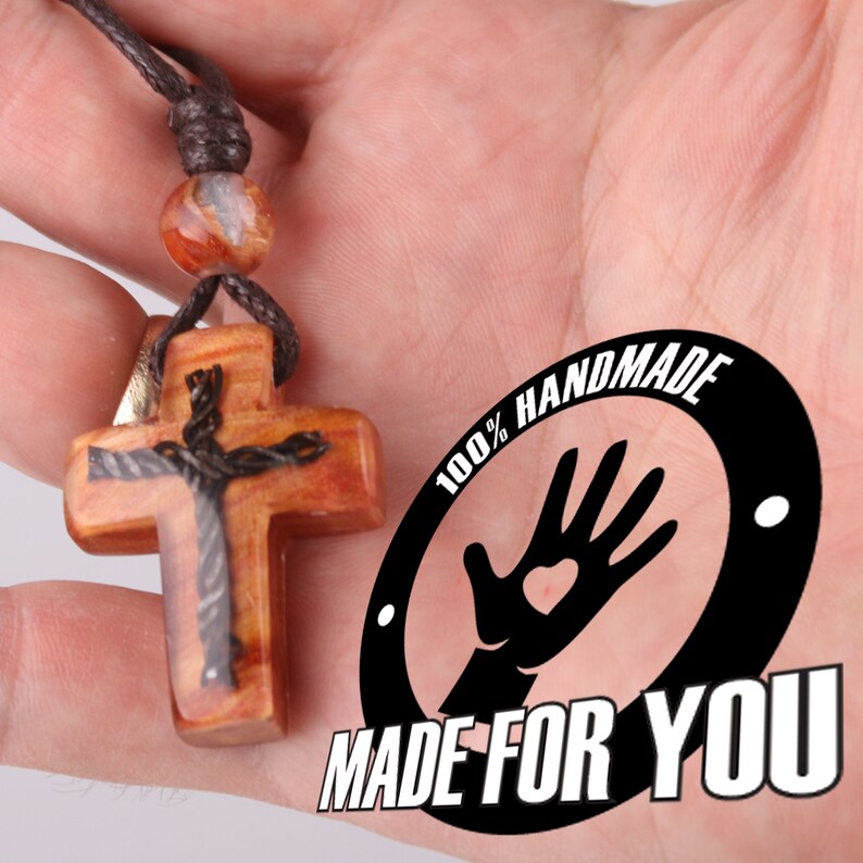 Resin Cross Necklace Wood Resin Cross Necklace Art Cross Jewelry Boho ...