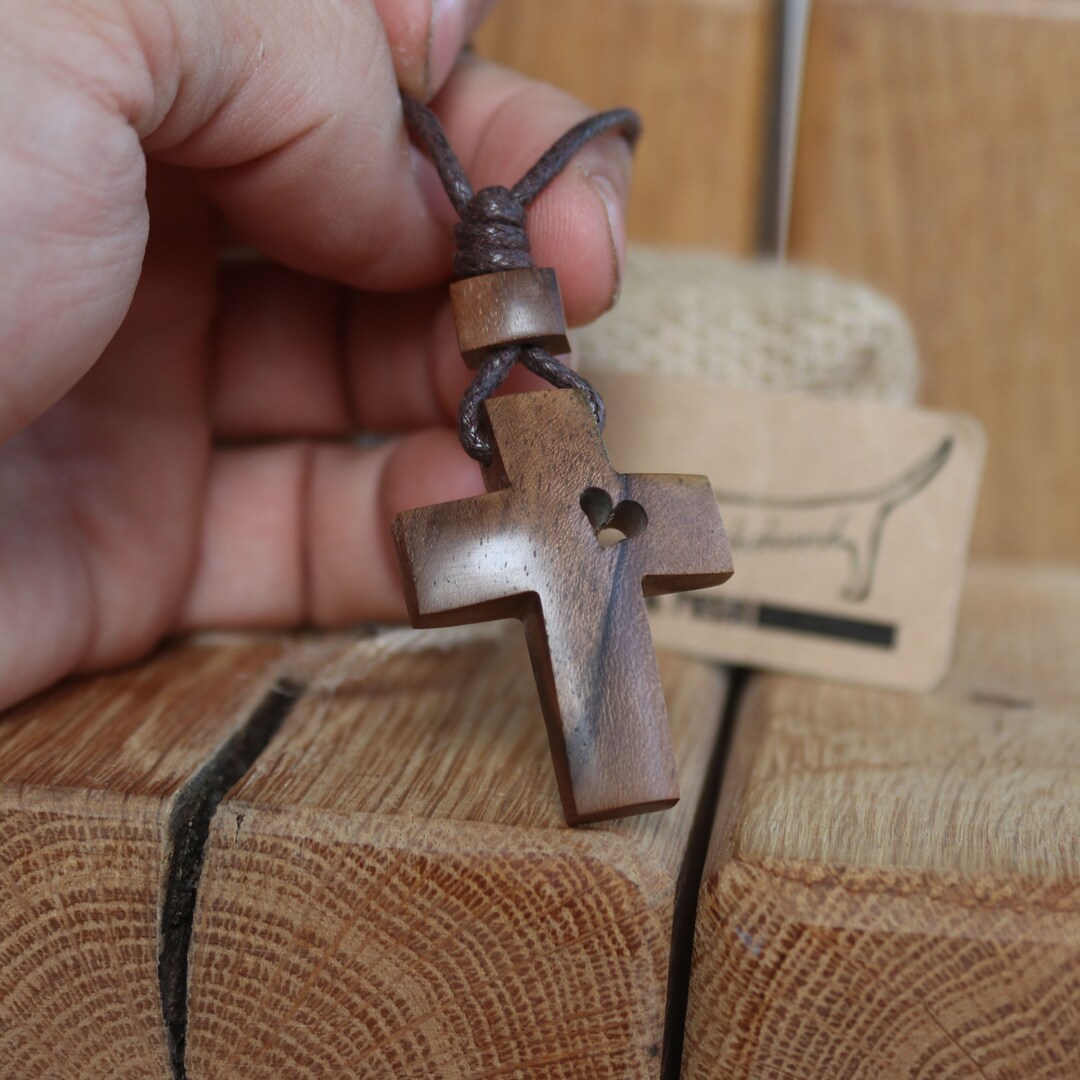 Christian Wood Cross Necklace Unique Pendant Cross Necklace With Heart ...