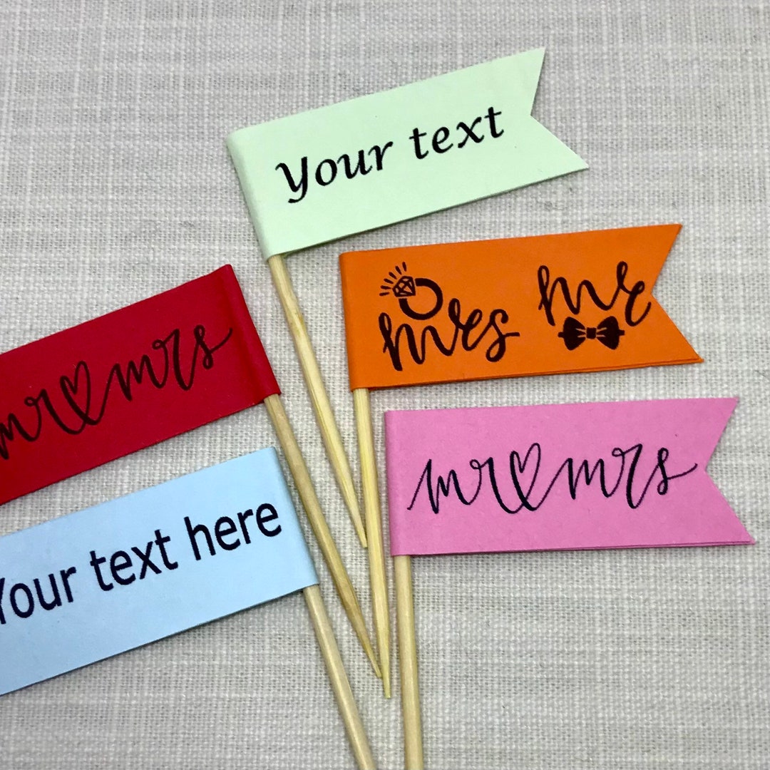 Set of 10 - 100 Pcs. Your Text Here Wedding Cupcake Toppers, Food Pick ...