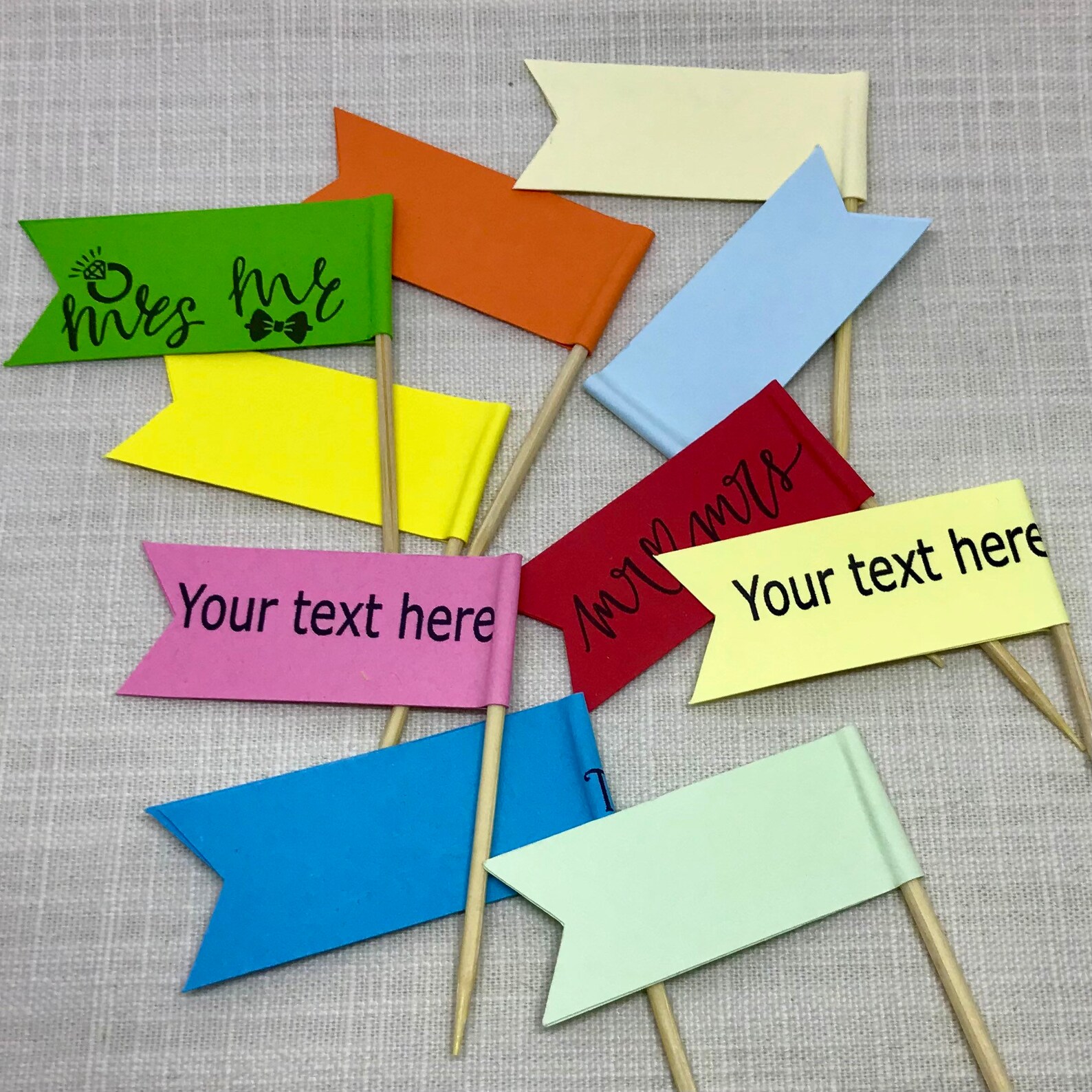 Set of 10 - 100 Pcs. Your Text Here Wedding Cupcake Toppers, Food Pick ...